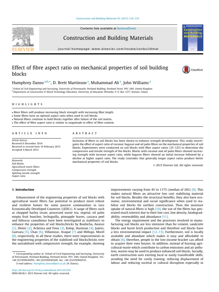 Effect of Fibre Aspect Ratio On Mechanical Properties of Soil Building ...