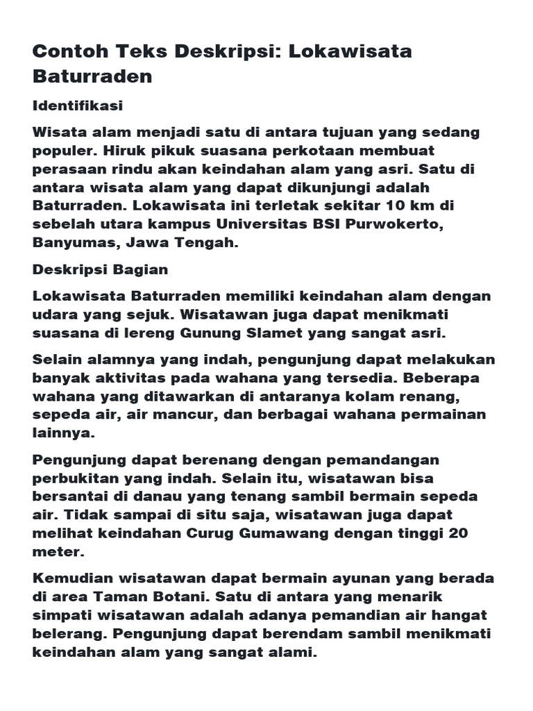 Deskripsi Lokawisata Baturraden | PDF