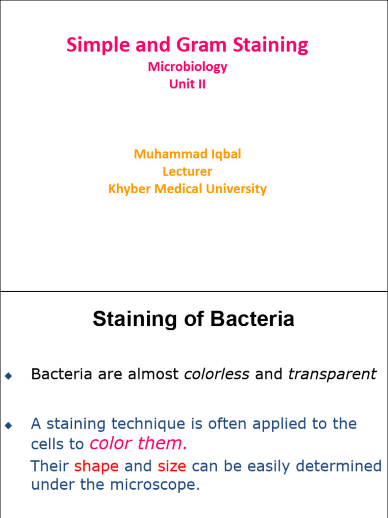 Simple & Gram Staining Unit-II White | PDF | Staining | Laboratory ...