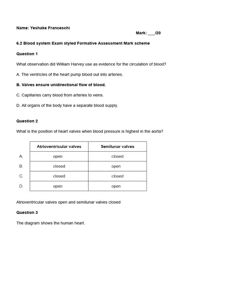 Blood Circulation Exam Assessment Guide | PDF | Heart | Vein