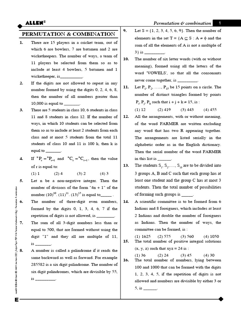 Permutation and C | PDF | Numbers | Mathematical Concepts