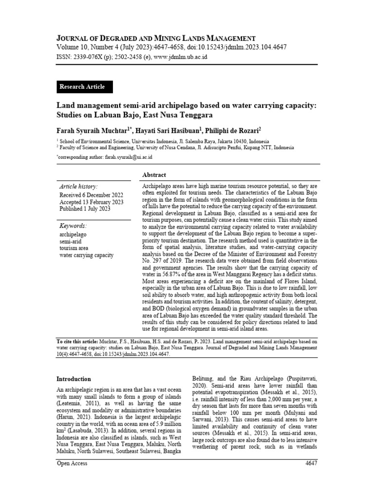 Land Management Semi-Arid Archipelago Based On Wat | PDF