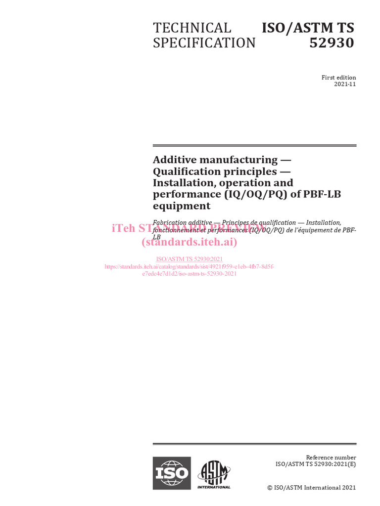 Iso Astm TS 52930 2021 | PDF | Verification And Validation ...