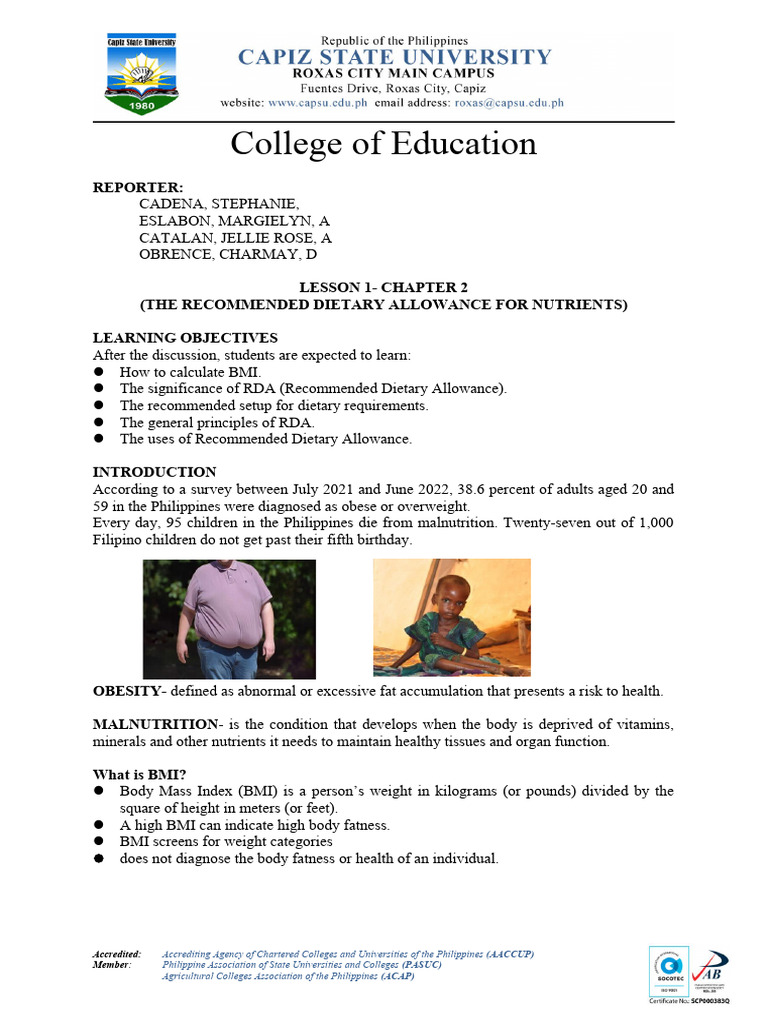 Chapter 2 Handouts | PDF | Body Mass Index | Obesity
