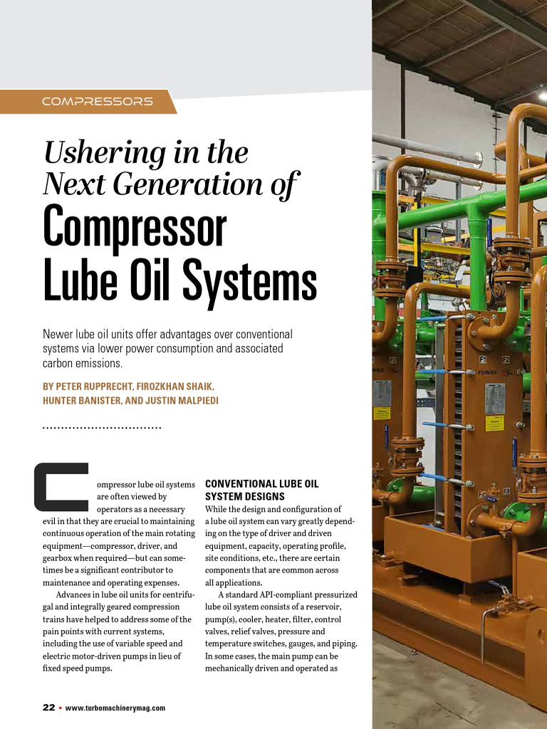 Turbomach New Compressor Lube Oil System | PDF | Pump | Energy Technology