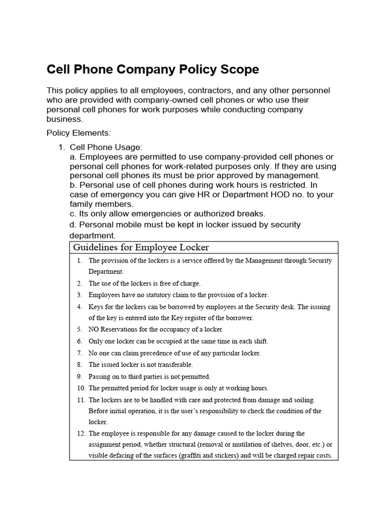 Company Cell Phone Usage Policy | PDF | Mobile Phones | Information ...