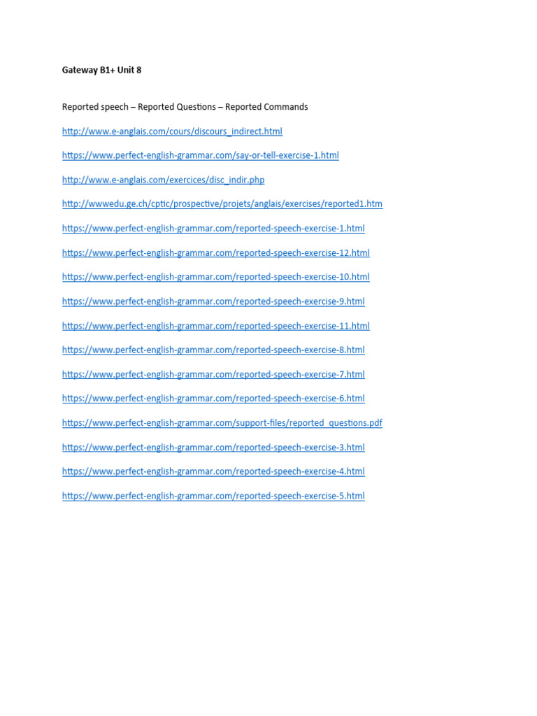 GW B1+ Unit 8 Reported Speech | PDF