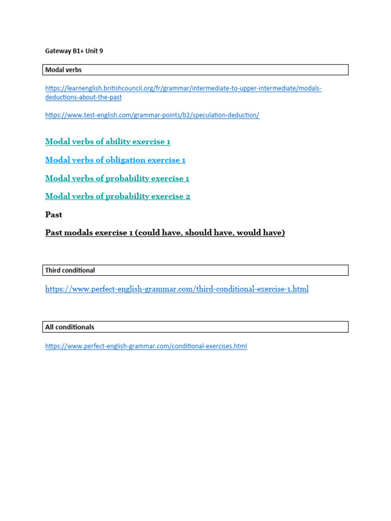 GW B1+ Unit 9 Modals 3rd Conditional | PDF