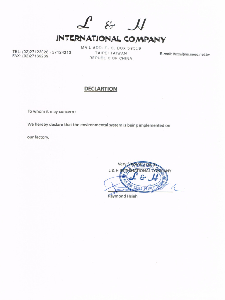 Factory Environmental Declaration | PDF