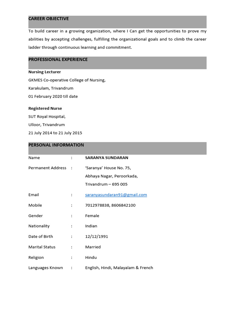 Saranya Resume Normal | PDF | Intravenous Therapy | Nursing
