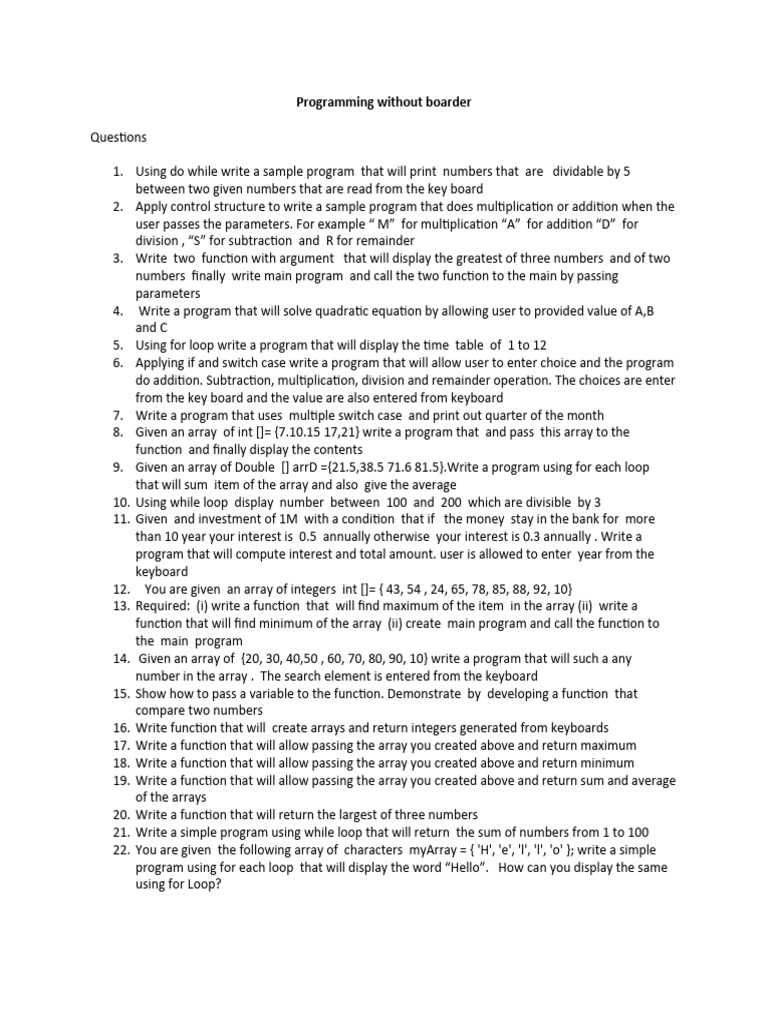 Sample Quesions-1 | PDF | Computer Program | Programming