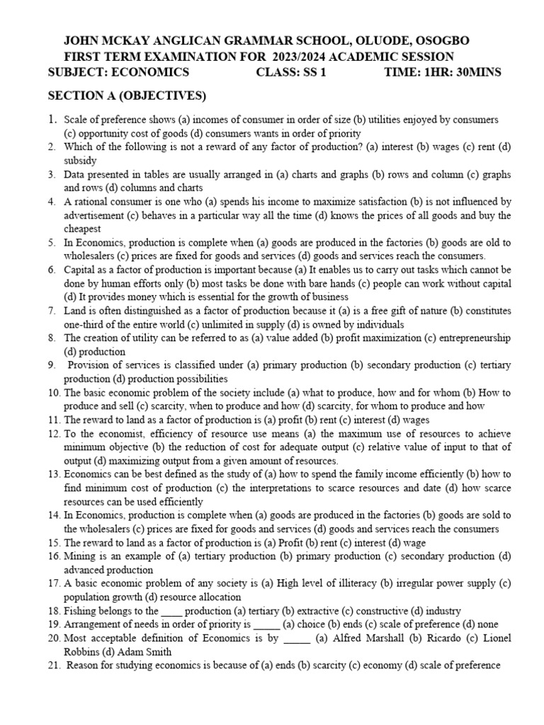 Eco First Term Examination 2023 | PDF | Demand | Elasticity (Economics)