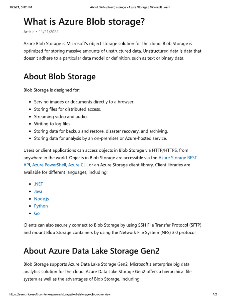 What Is Azure Blob Storage | PDF