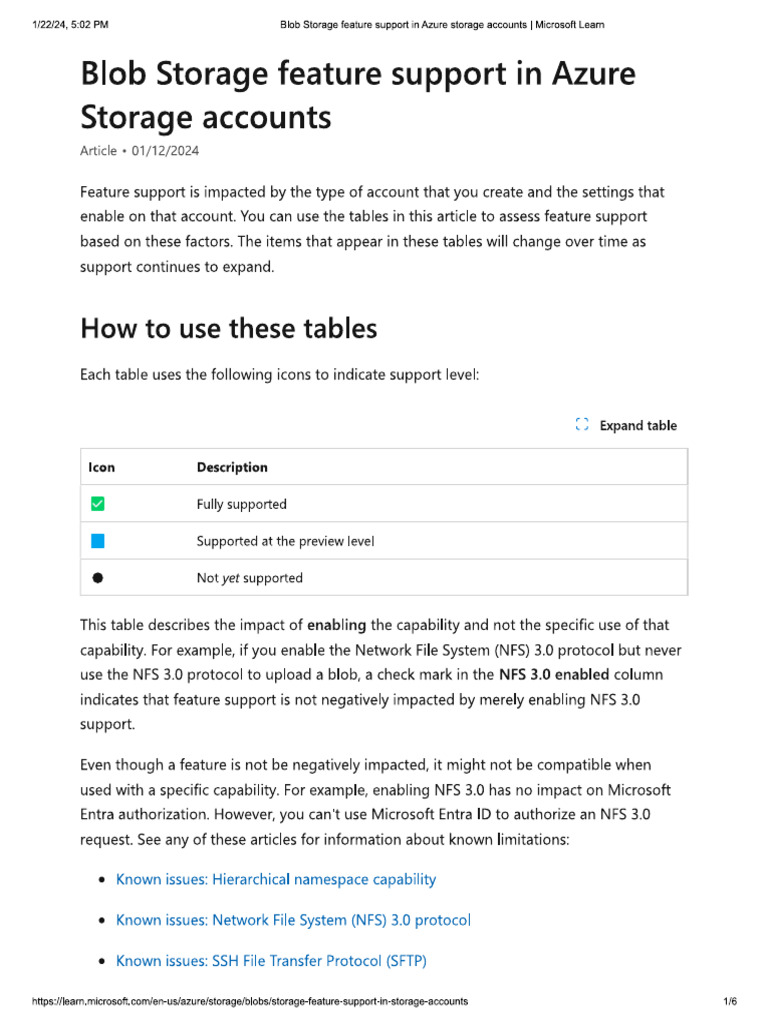Blob Storage Feature Support in Azure Storage Accounts | PDF