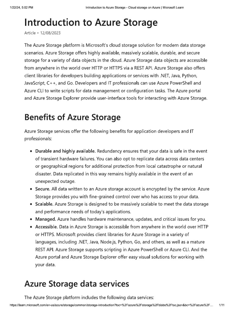 Introduction To Azure Storage | PDF