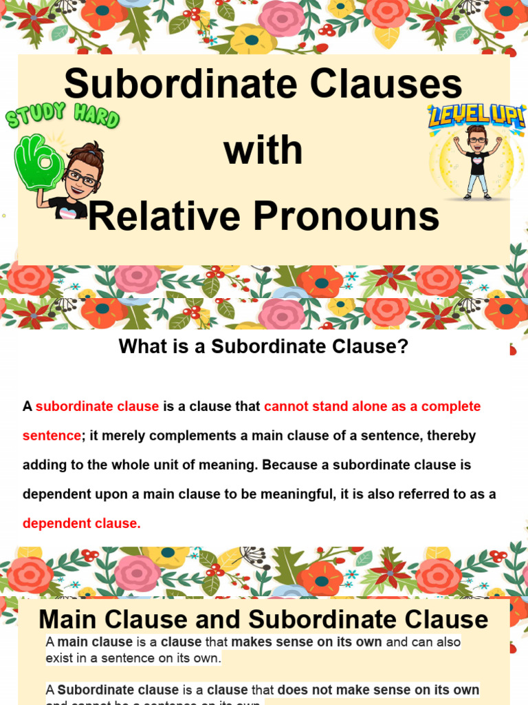 Y6 Subordinate Clauses With Relative Pronouns | PDF | Philosophy ...