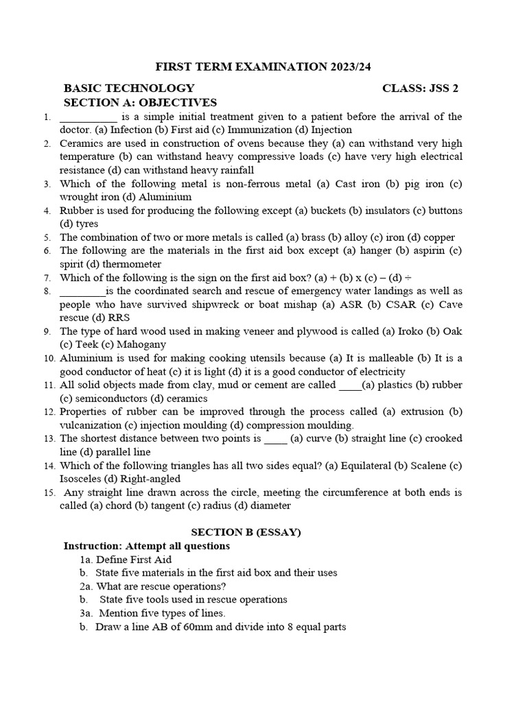 BST First Term Examination 2023 | PDF | Steel | Metals