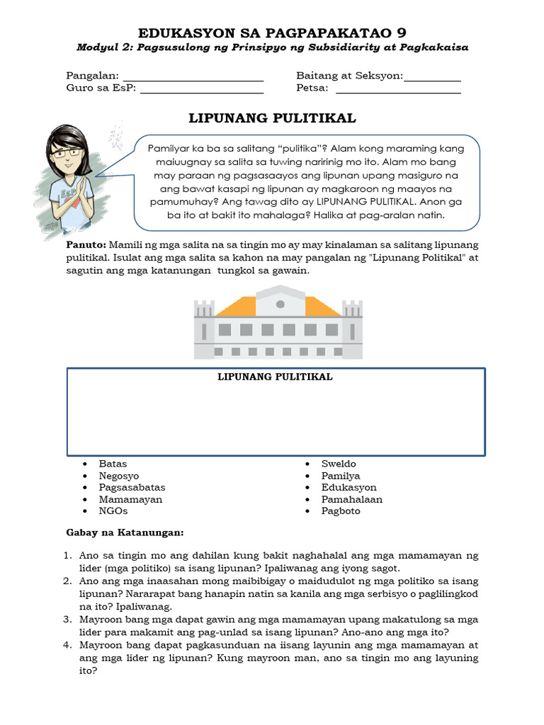 EsP9 Module 2 Learning Activity Sheet | PDF