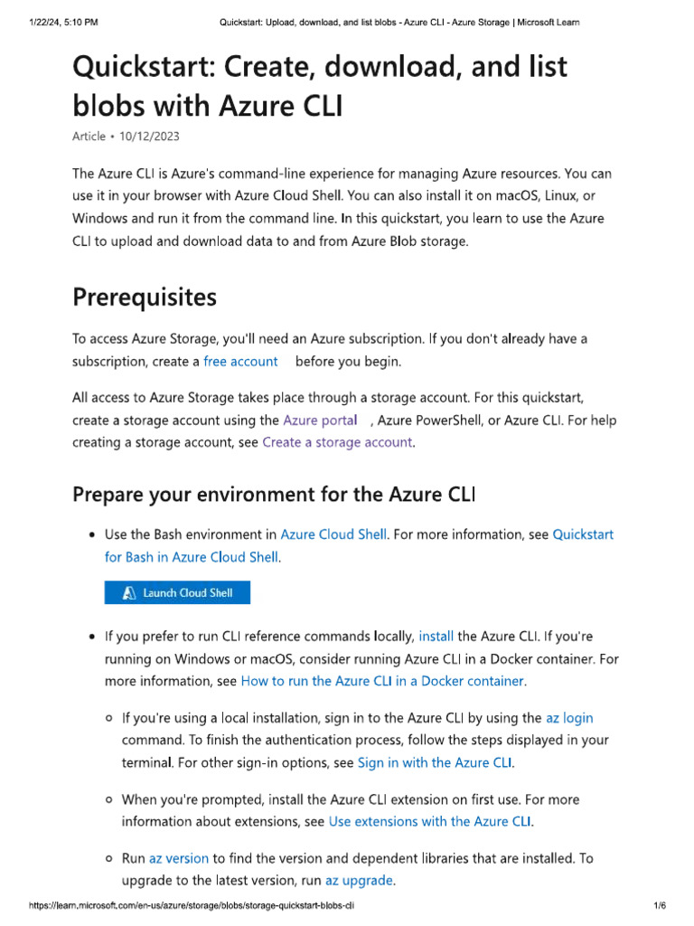 Create, Download, and List Blobs With Azure CLI | PDF
