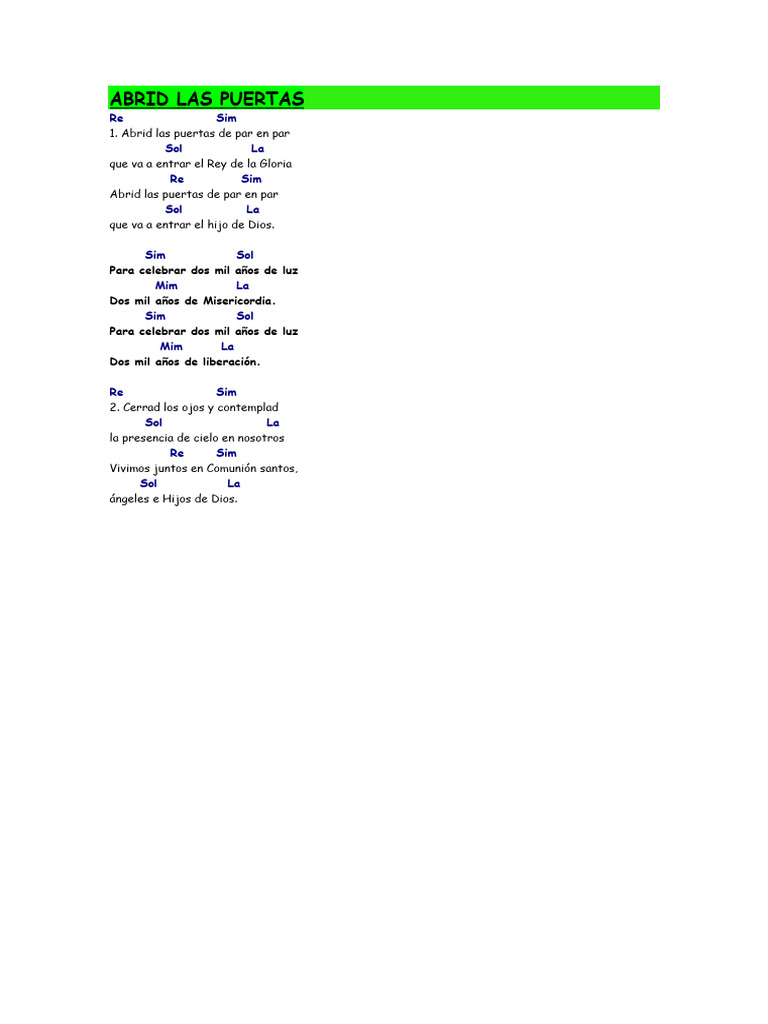 Abrid Las Puertas Entrada Acordes | PDF