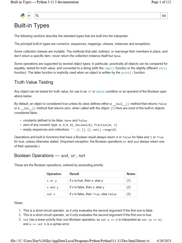 Built in Types | PDF | Boolean Data Type | Integer (Computer Science)