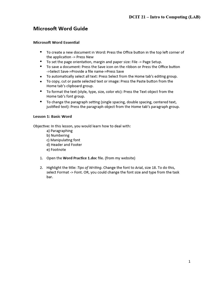 MS Word Guide | PDF | Microsoft Word | Paragraph