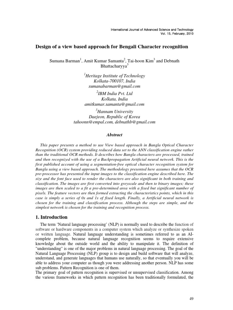 Design of A View Based Approach For Bengali Character Recognition | PDF ...