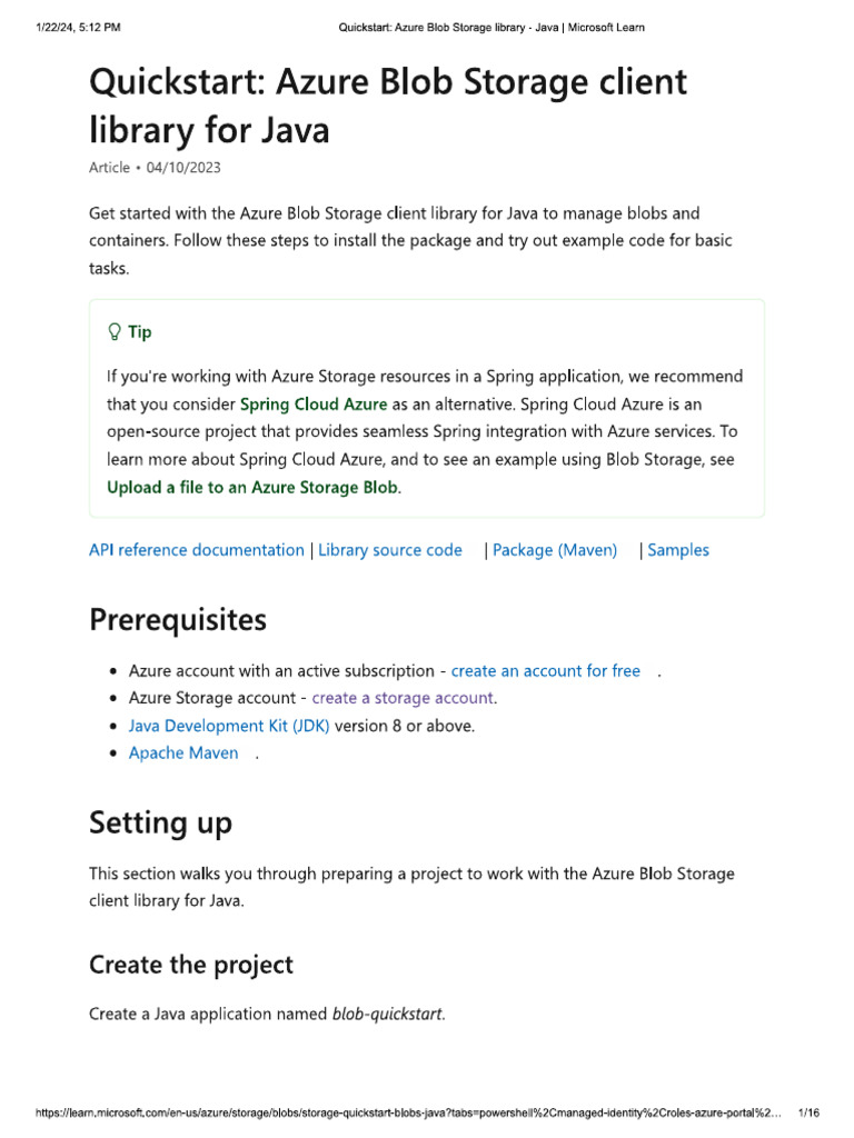 Azure Blob Storage Client Library For Java | PDF