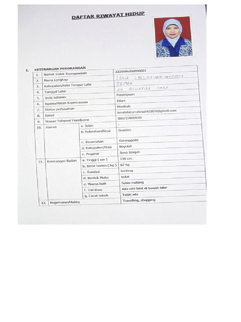 Daftar Riwayat Hidup Isna | PDF