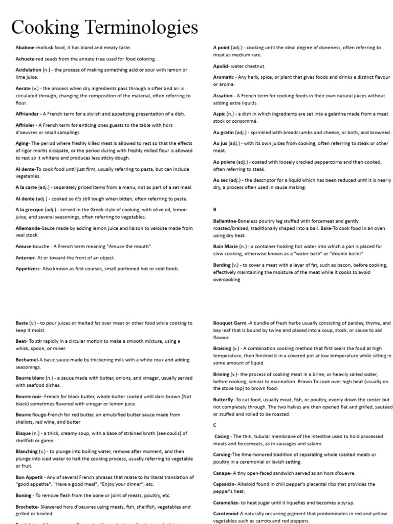 Cookery Terminology Full Dictionary | Download Free PDF | Cooking | Soup