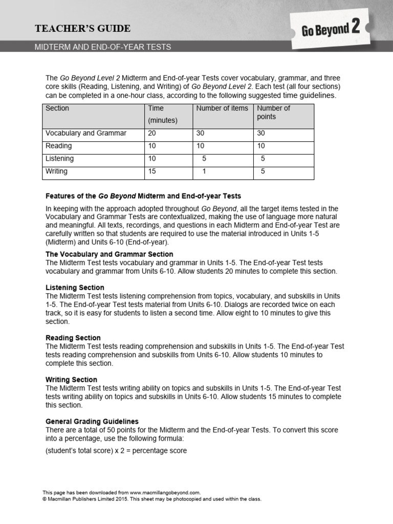 Go Beyond Level 2 Test Guide | PDF | Reading Comprehension | Question