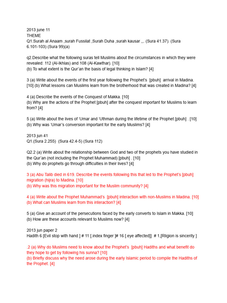 Important Questions For Islamit Mid Term | PDF | Muhammad | Quran