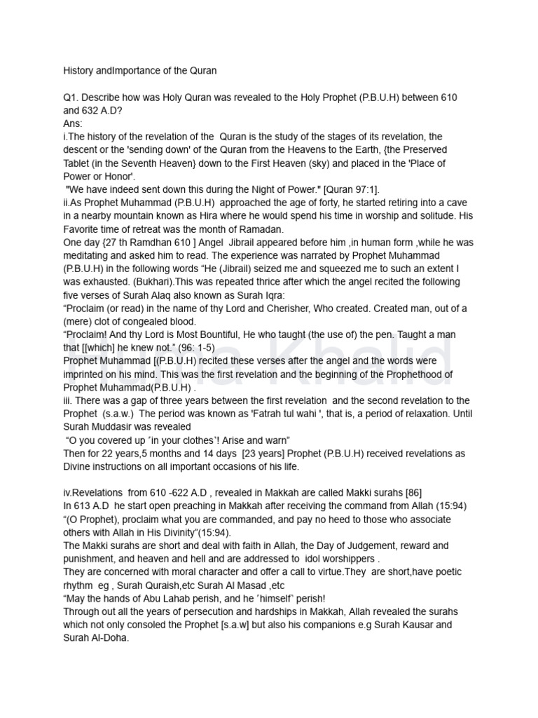 610-632 Revelation of The Quran. | PDF | Quran | Islam