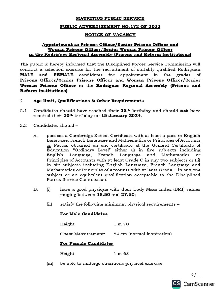 Appointment As Prisons OfficerSenior Prisons Officer and Woman Prisons ...