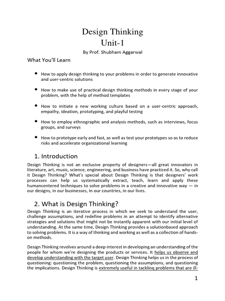 DT-Unit 1 Notes | PDF | Design Thinking | Innovation