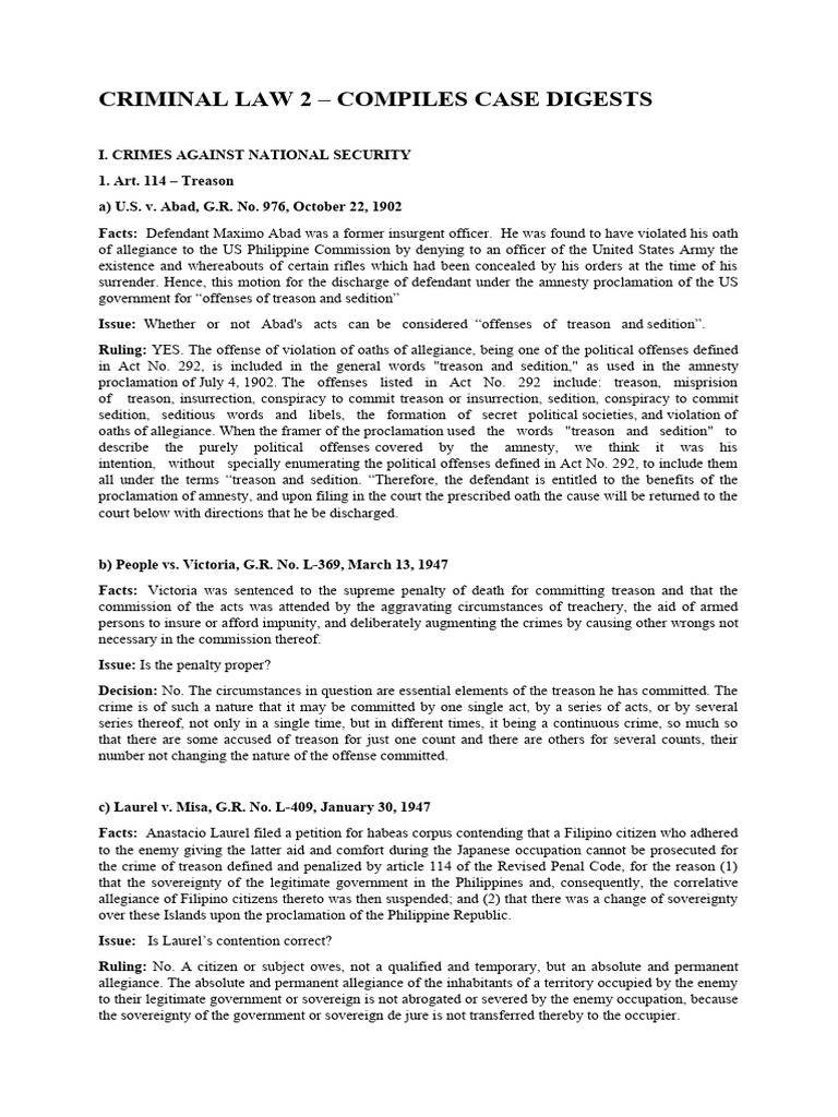 Compiled Case Digests. | Download Free PDF | Treason | Robbery