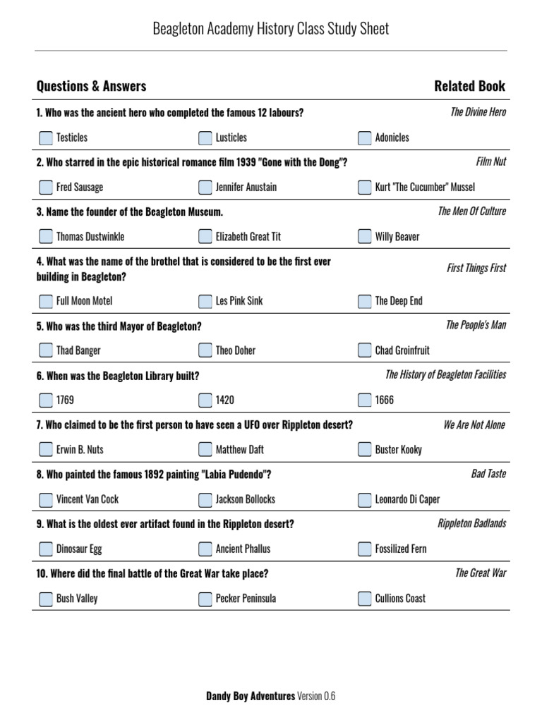 Beagleton Academy History Class Study Sheet - JPG | PDF