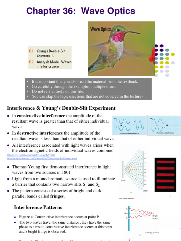 Ch36 Wave Optics Section 1-2 Only | PDF | Wavelength | Waves