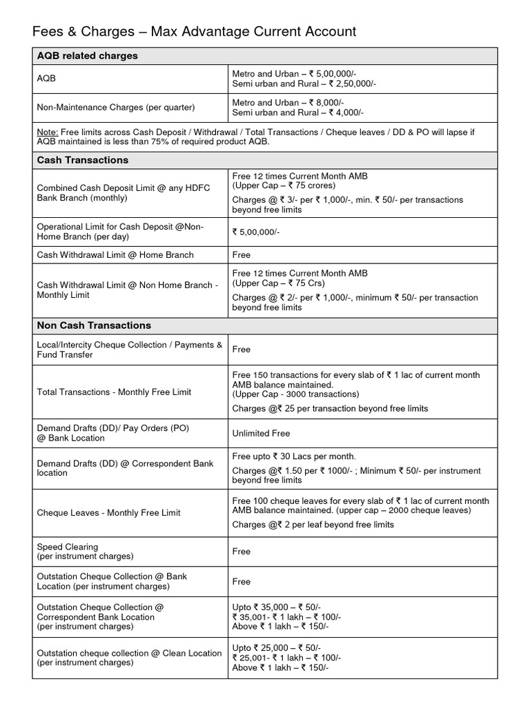 Max Advantage Account Fees | PDF