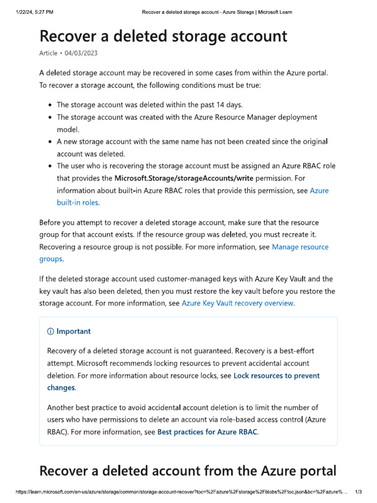 Recover Deleted Storage Account | PDF