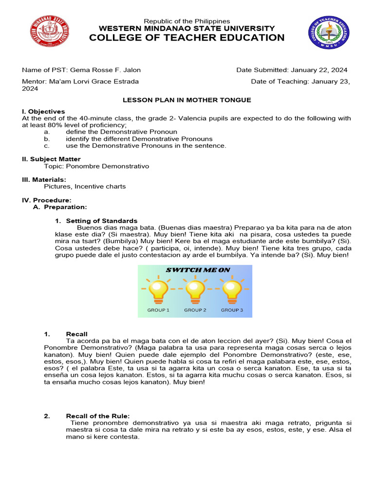 Deductive LP MTB Ponombre Demonstratibo 1ST Teaching | PDF