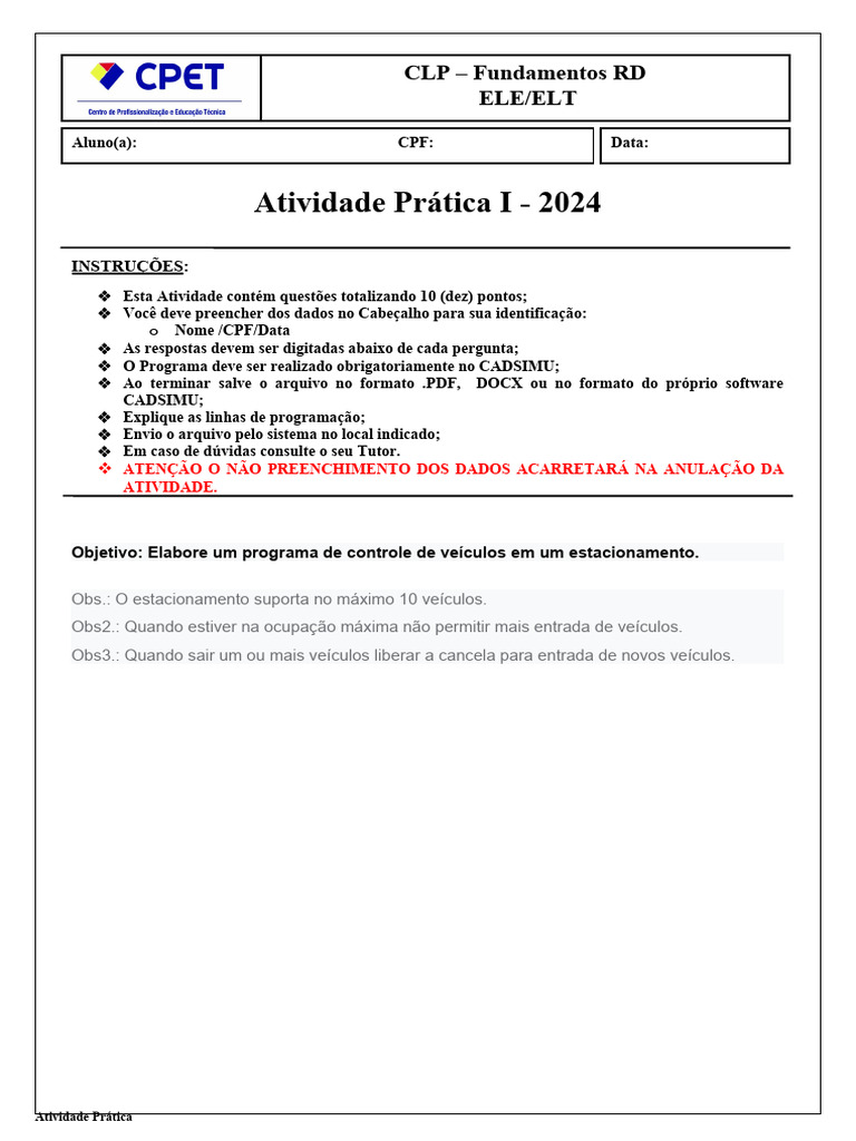 Atividade Prática CLP 2024 - 01 | PDF