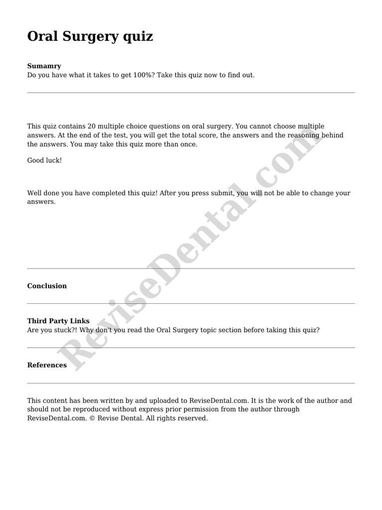 Oral Surgery Quiz | PDF