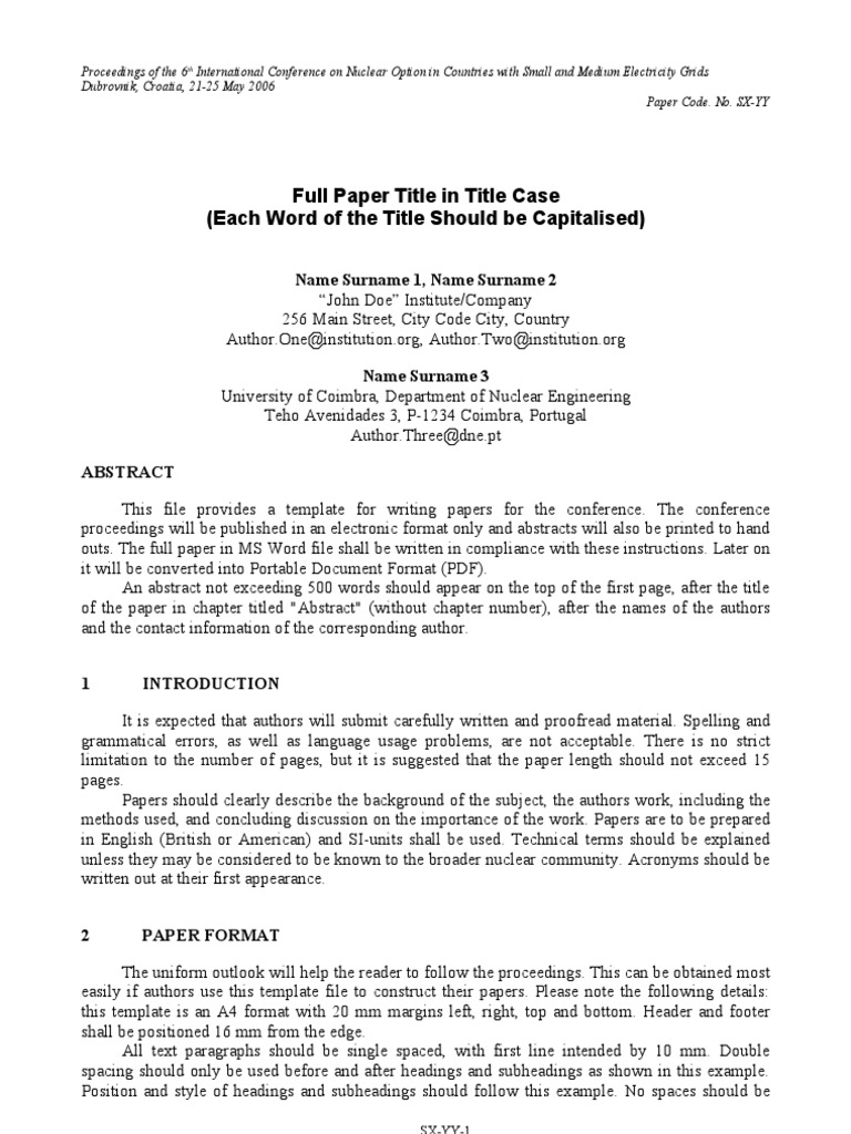 Nuclear Conference Paper Template | PDF | Abstract (Summary) | Paragraph