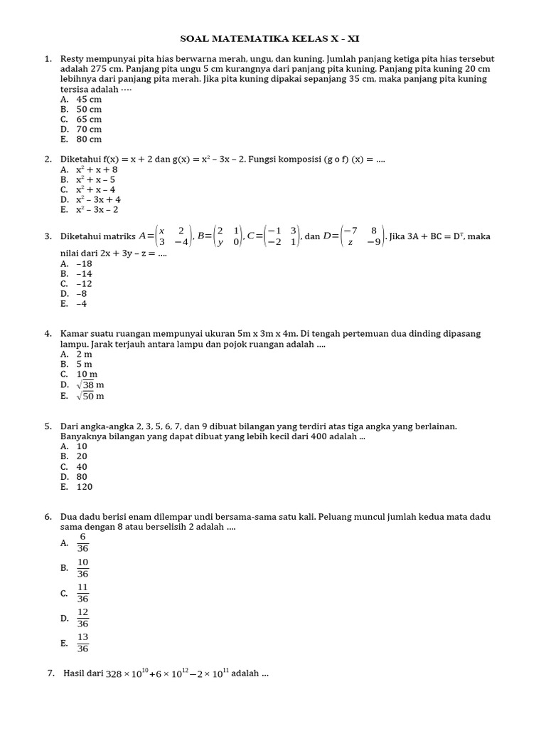 Soal Matematika X Xi Xii | PDF