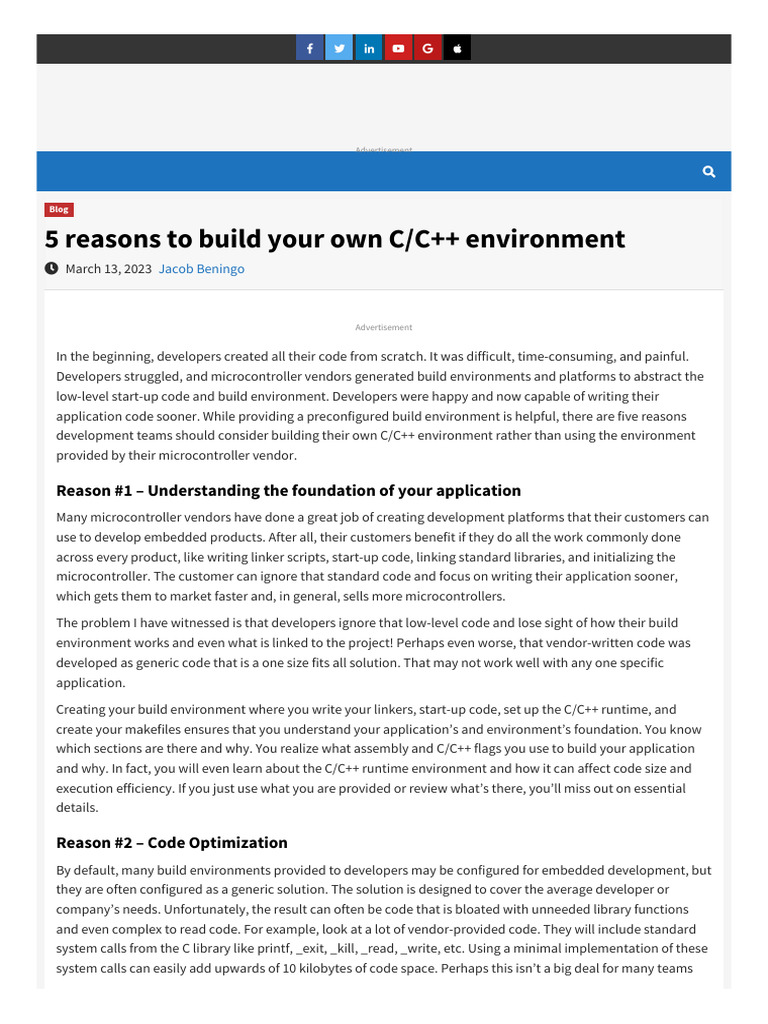 5 Reasons To Build Your Own C - C++ Environment - Jacob Beningo - Embedded | PDF | Embedded ...
