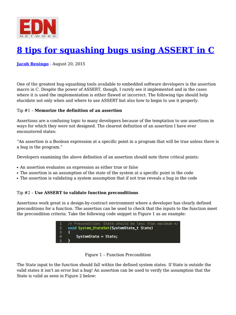 8 tips for squashing bugs using ASSERT in C – Jacob Beningo – EDN | PDF | Software Bug | Computing