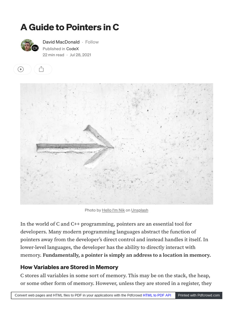 A Guide To Pointers in C - David MacDonald - Medium | PDF | Pointer (Computer Programming ...