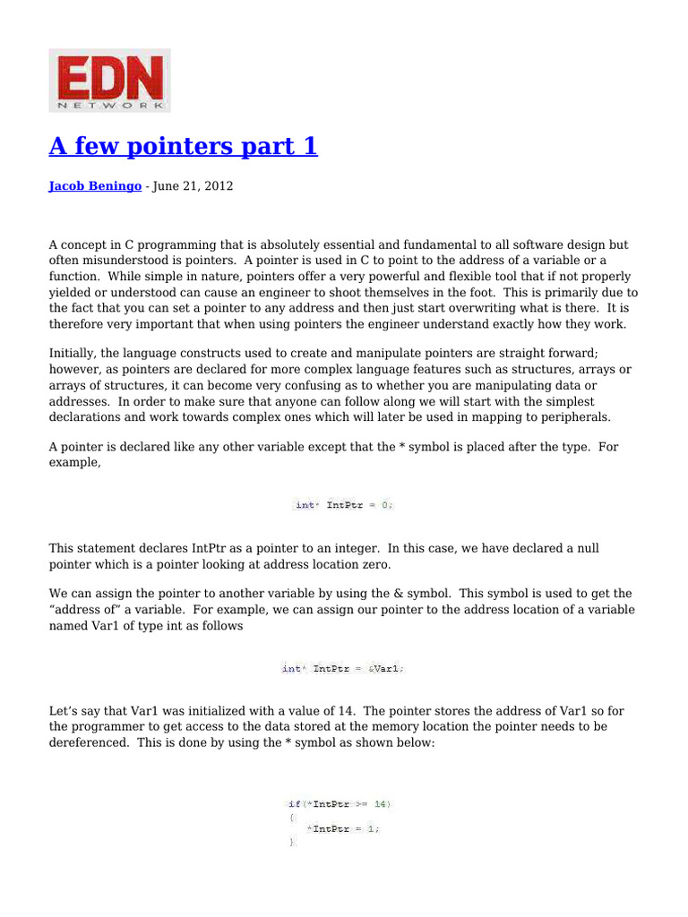 A Few Pointers Part 1 - Jacob Beningo - EDN | PDF | Pointer (Computer ... A Few Pointers Part 1 - Jacob Beningo - EDN | PDF | Pointer (Computer ...