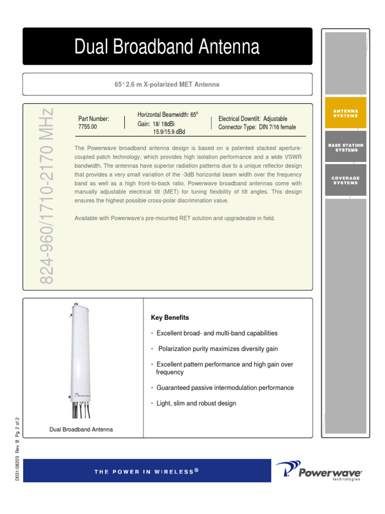 Dual Broadband Antenna: 65° 2.6 M X-Polarized MET Antenna | PDF | Antenna (Radio ...